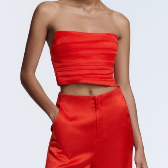 Zara | Tops | Zara Red Satin Corset Tube Top Medium | Poshmark